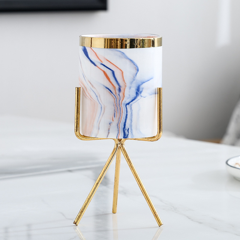 Ceramic Marble Pot with Metal Stand for Succulent Plant Flower Pot For ...