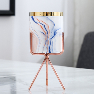 Ceramic Marble Pot with Metal Stand for Succulent Plant Flower Pot For ...