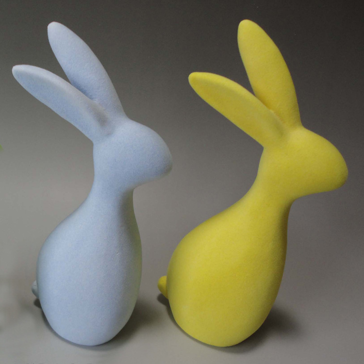 Green Ceramic Flocking Rabbit Figurine Ceramic Flocked Rabbit - Buy ...