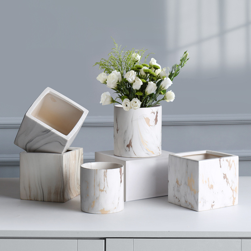 Customized desk pot home decor cheap colorful modern geometric ceramic ...