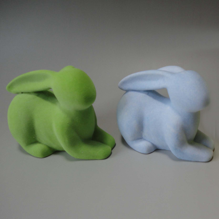 Green Flocking Animal,flocked Animal Figurines,ceramic Rabbit - Buy ...